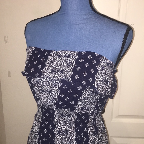 Timing | Dresses | Strapless Dress In Navy Blue Paisley Pattern | Poshmark